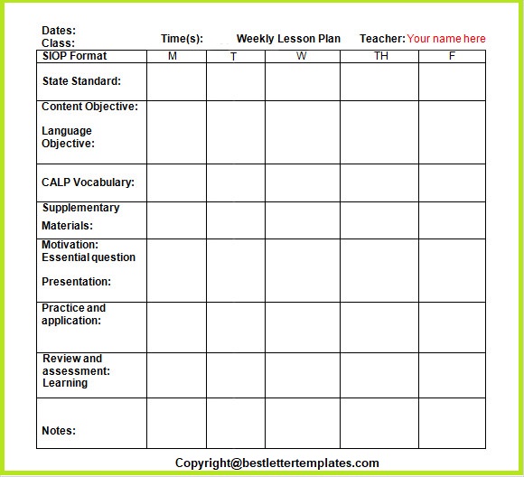 Printable Weekly Lesson Planner Template Doc PDF Printable Weekly Lesson Planner Template Doc PDF